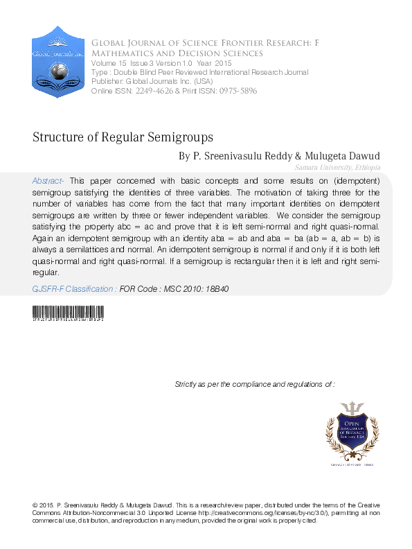 (PDF) Structure of Regular Semigroups