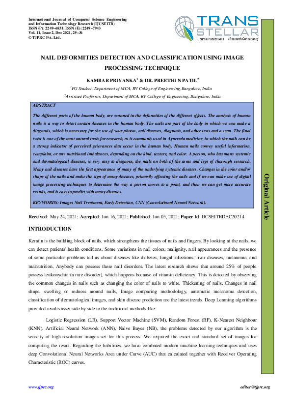 (PDF) NAIL DEFORMITIES DETECTION AND CLASSIFICATION USING IMAGE PROCESSING TECHNIQUE