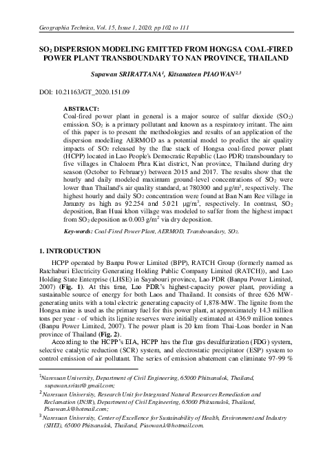 (PDF) SO2 Dispersion Modeling Emitted from Hongsa Coal-Fired Power ...