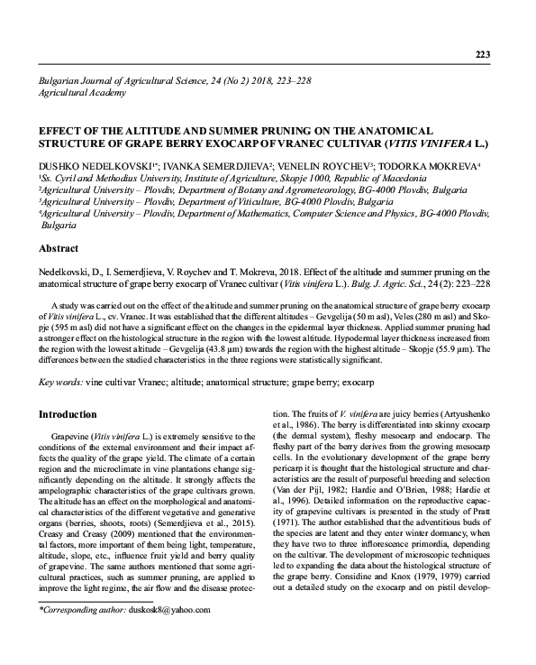 (PDF) Agricultural Academy EFFECT OF THE ALTITUDE AND SUMMER PRUNING ON ...