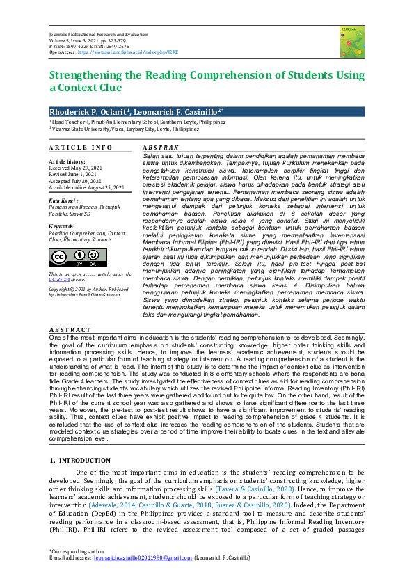 (PDF) Strengthening the Reading Comprehension of Students Using a ...