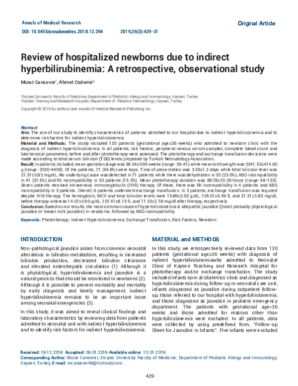 (PDF) Review of hospitalized newborns due to indirect ...