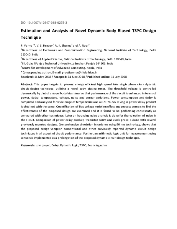 (PDF) Estimation and Analysis of Novel Dynamic Body Biased TSPC Design Technique