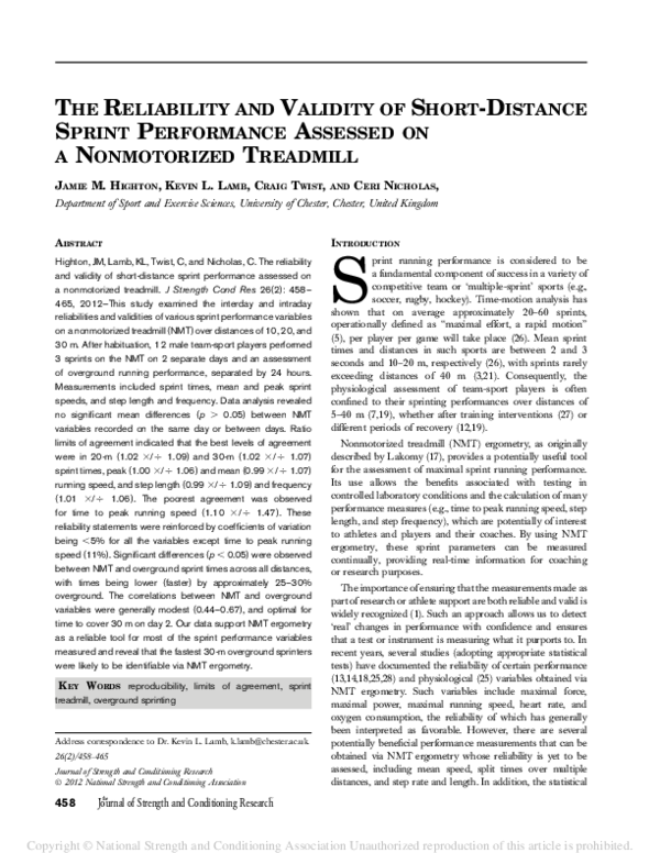 (PDF) The Reliability and Validity of Short-Distance Sprint Performance Assessed on a ...