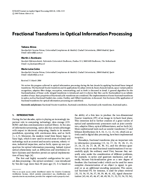 (PDF) Fractional transforms in optical information processing