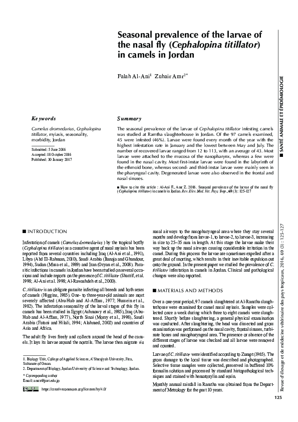 (PDF) Seasonal prevalence of the larvae of the nasal fly ( Cephalopina ...