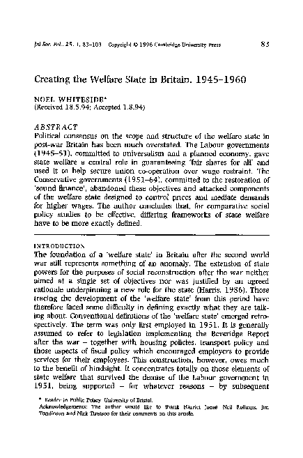 (PDF) Creating the Welfare State in Britain, 1945–1960