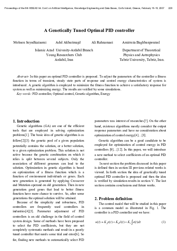 (PDF) A genetically tuned optimal PID controller | Adel Akbarimajd - Academia.edu