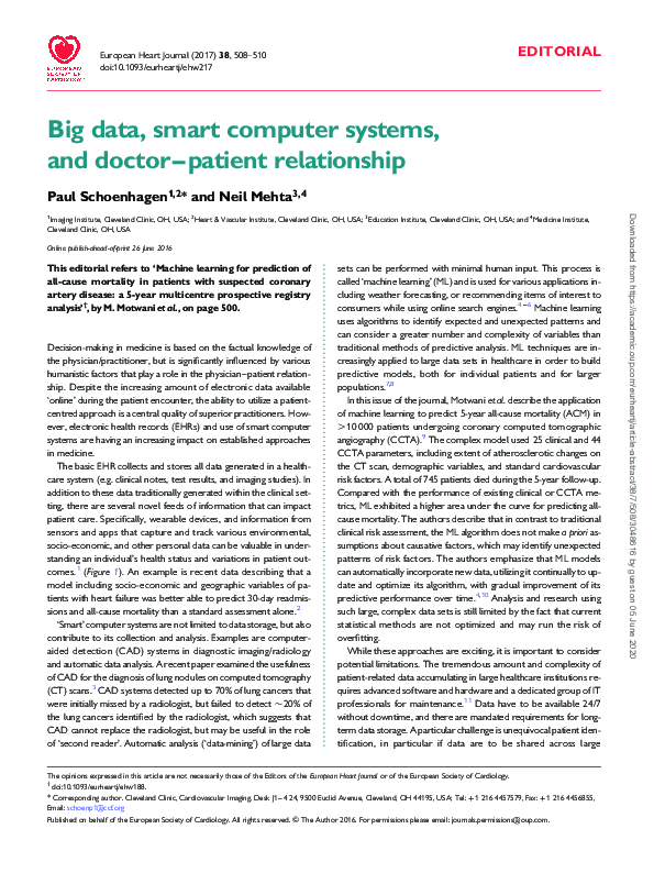 (PDF) Big data, smart computer systems, and doctor–patient relationship