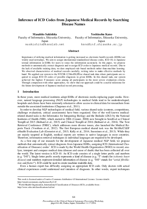 (PDF) Inference of ICD Codes from Japanese Medical Records by Searching ...