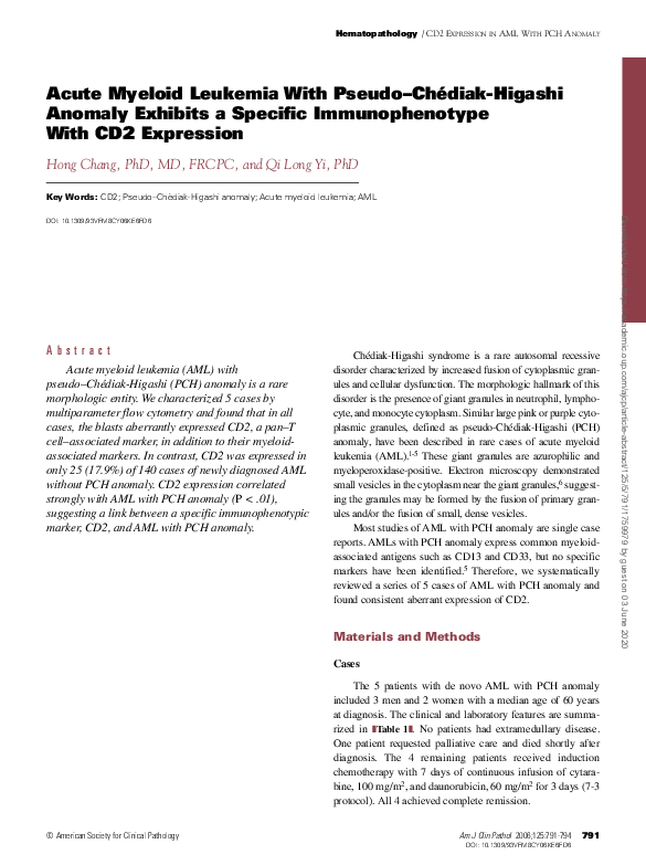 (PDF) Acute Myeloid Leukemia With Pseudo-Chèdiak-Higashi Anomaly ...