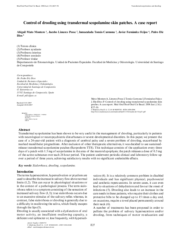 (PDF) Control of drooling using transdermal scopolamine skin patches. A ...