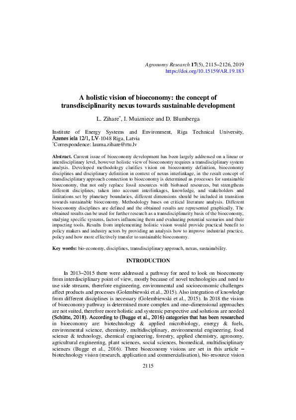 (PDF) A holistic vision of bioeconomy: the concept of ...