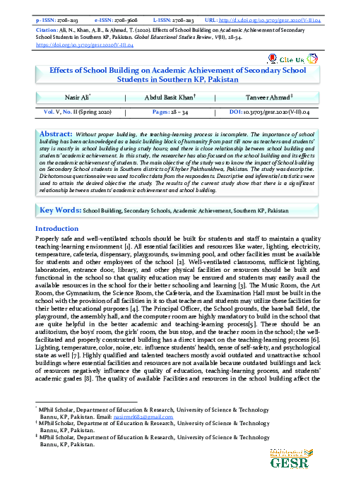 (PDF) Effects of School Building on Academic Achievement of Secondary ...