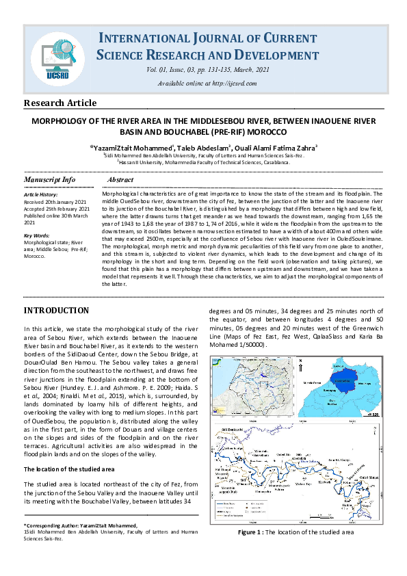 (PDF) MORPHOLOGY OF THE RIVER AREA IN THE MIDDLE SEBOU RIVER, BETWEEN ...