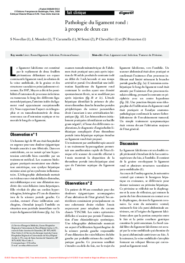 (PDF) Pathologie du ligament rond : à propos de deux cas