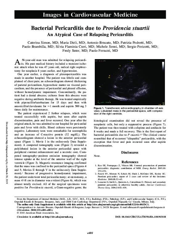 (PDF) Bacterial Pericarditis due to Providencia stuartii: An Atypical ...