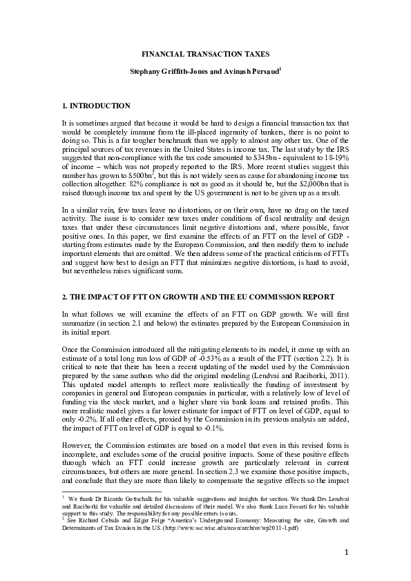 (PDF) Financial transaction taxes