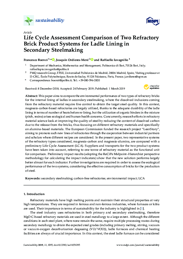 (PDF) Life Cycle Assessment Comparison of Two Refractory Brick Product ...