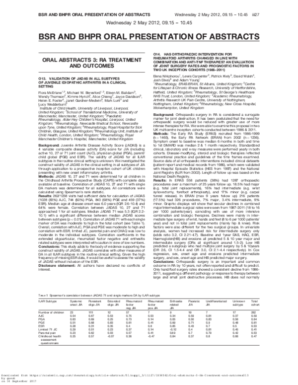 (PDF) Oral abstracts 3: RA Treatment and outcomes: O13. Validation of ...