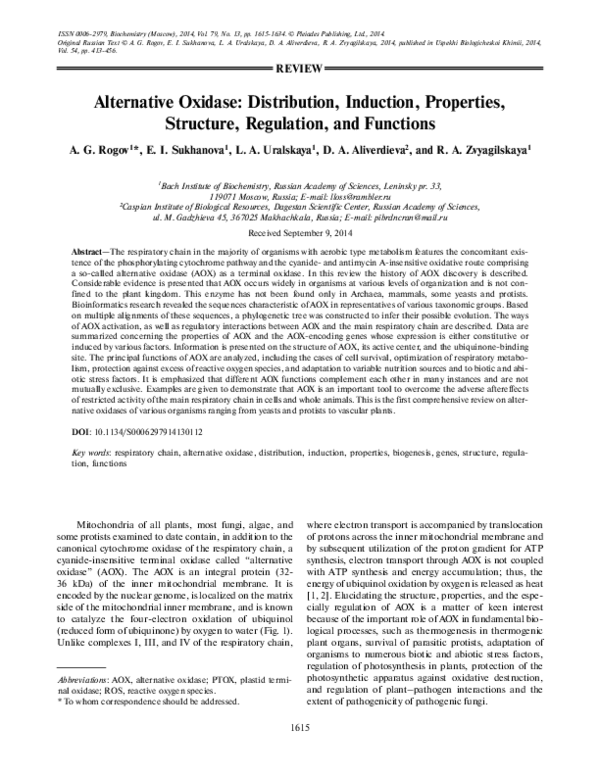 (PDF) Alternative oxidase: distribution, induction, properties ...