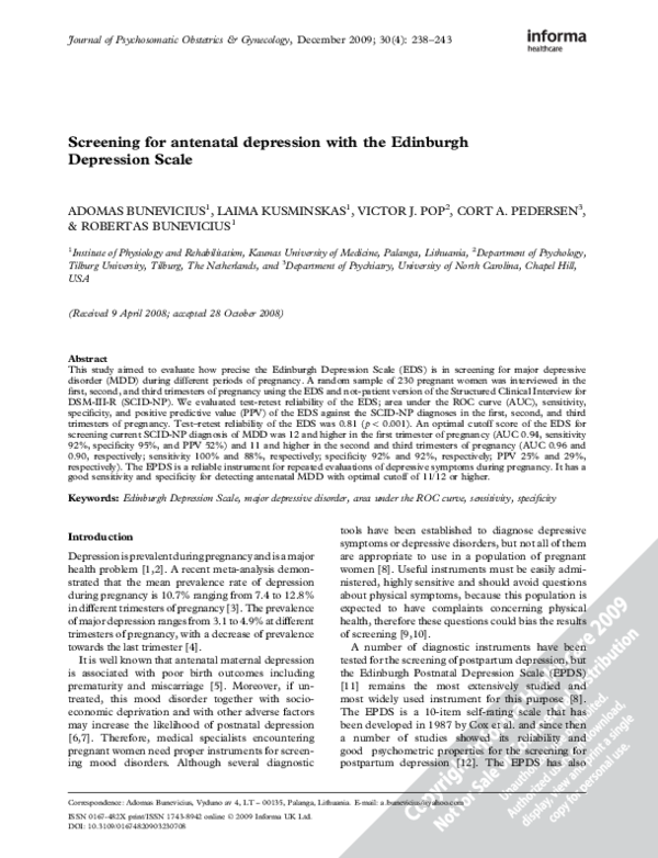 (PDF) Screening for antenatal depression with the Edinburgh Depression ...
