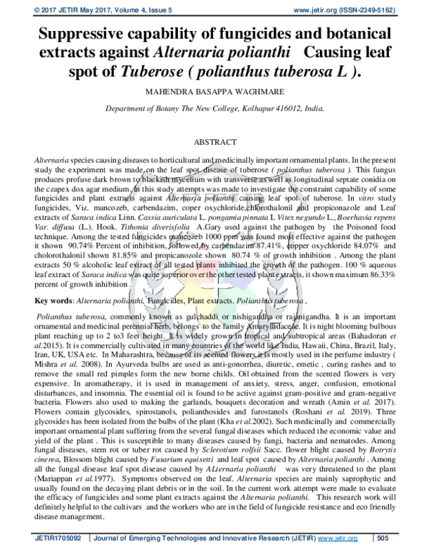 (PDF) Suppressive capability of fungicides and botanical extracts against Alternaria polianthi ...