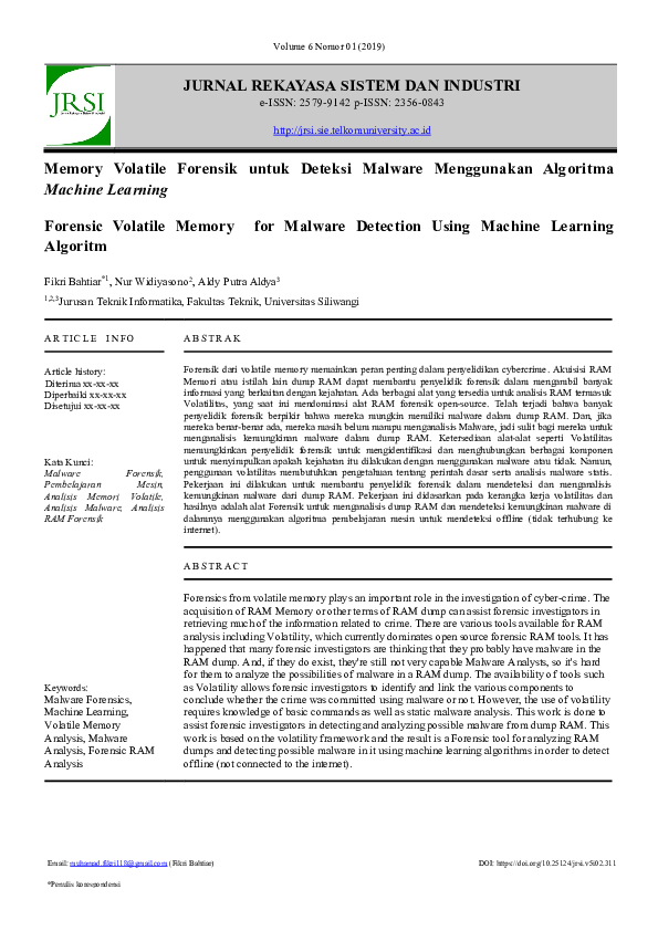 (PDF) Memory Volatile Forensik untuk Deteksi Malware Menggunakan Algoritma Machine Learning ...
