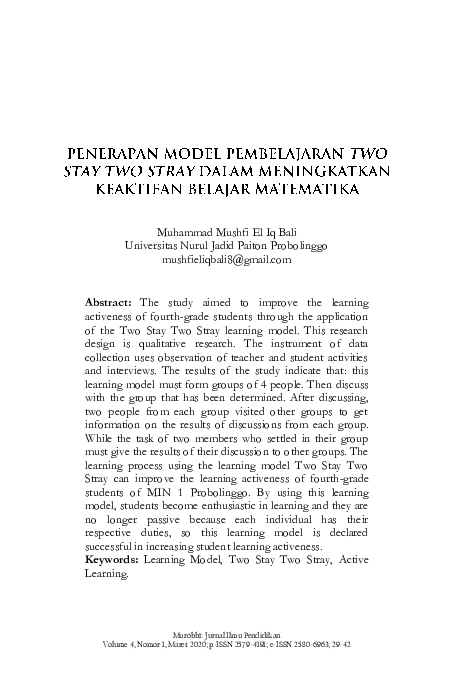 (PDF) Penerapan Model Pembelajaran Two Stay Two Stray Untuk ...