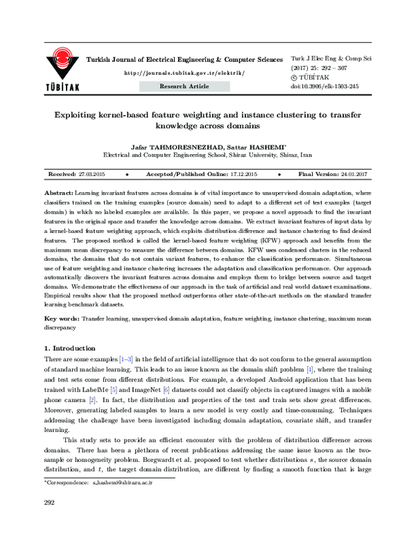 (PDF) Exploiting kernel-based feature weighting and instance clustering to transfer knowledge ...