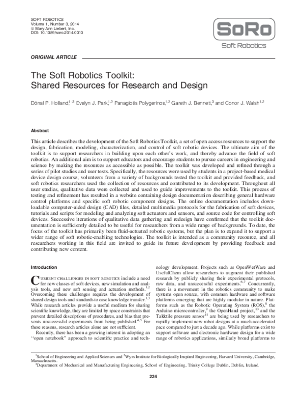 (PDF) The Soft Robotics Toolkit: Shared Resources for Research and Design