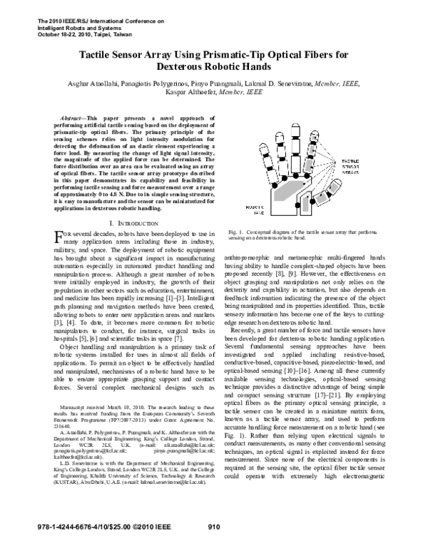 (PDF) Tactile sensor array using prismatic-tip optical fibers for ...