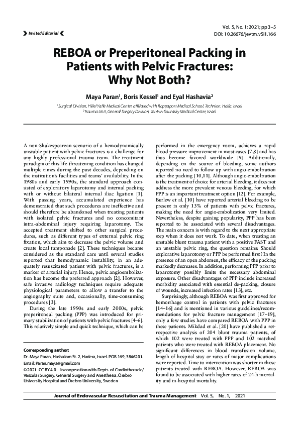 (PDF) REBOA or Preperitoneal Packing in Patients with Pelvic Fractures ...