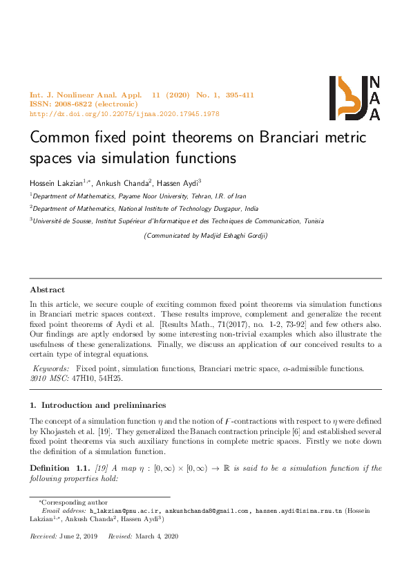 (PDF) Common fixed point theorems on Branciari metric spaces via simulation functions