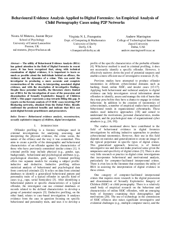 (PDF) Behavioural Evidence Analysis Applied to Digital Forensics: An ...