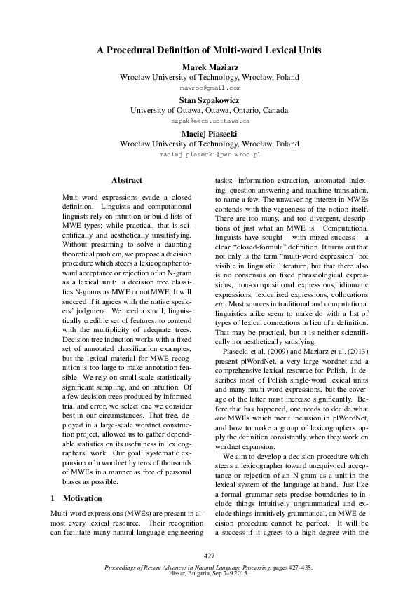 (PDF) A Procedural Definition of Multi-word Lexical Units