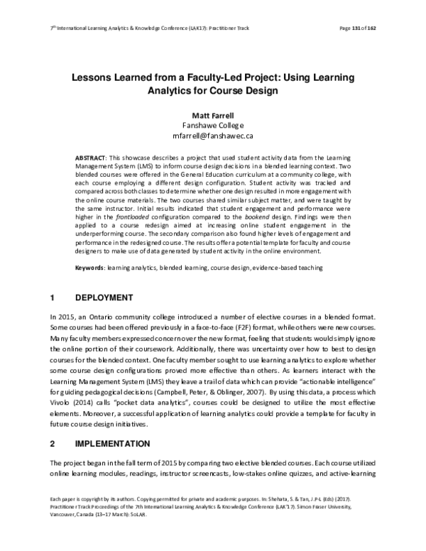 (PDF) Lessons Learned from a Faculty-Led Project: Using Learning ...