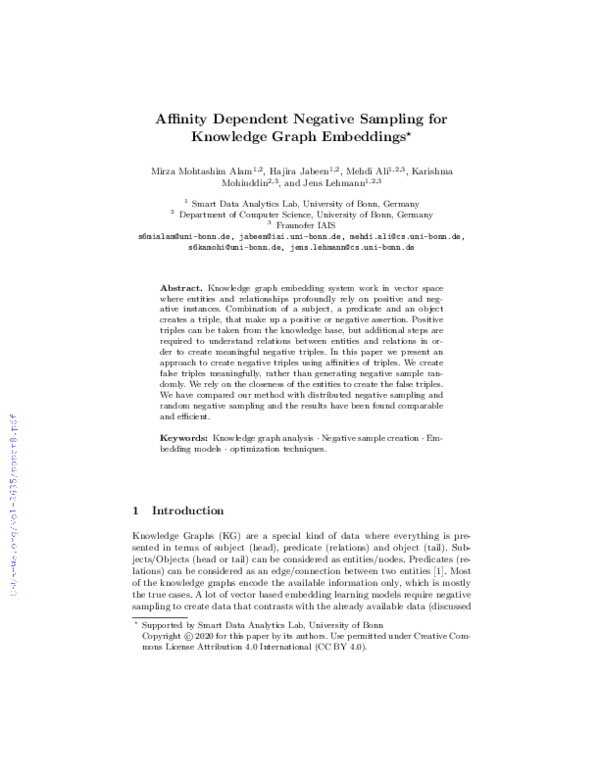 Pdf Affinity Dependent Negative Sampling For Knowledge Graph Embeddings Karishma Mohiuddin