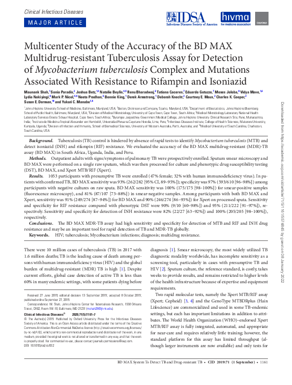 (PDF) Multicenter Study of the Accuracy of the BD MAX™ MDR-TB Assay for ...