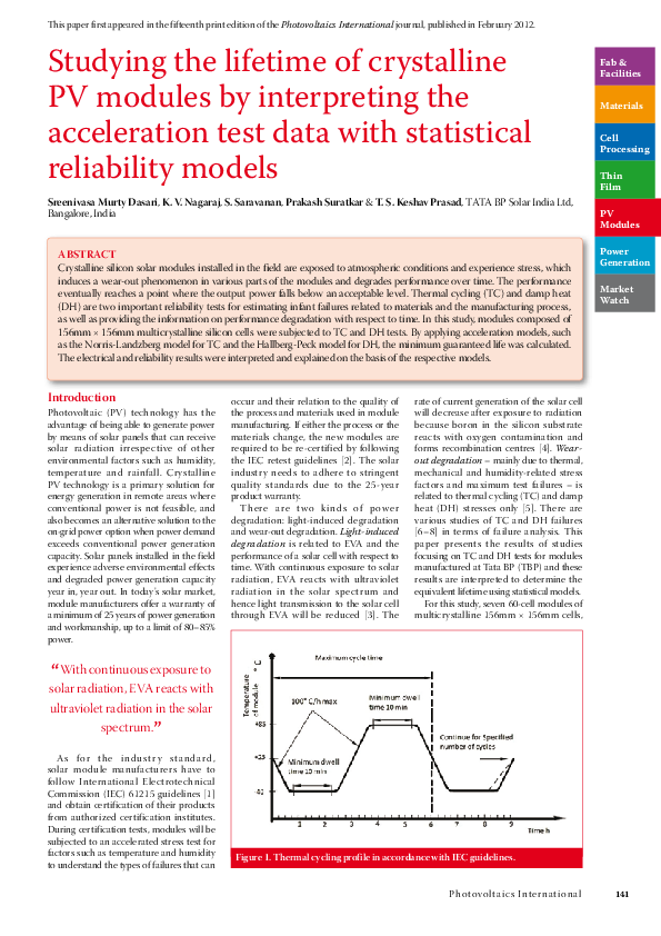 (PDF) Studies on Crystalline PV Modules Life Time by interpreting the ...