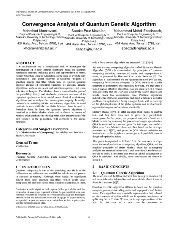 (PDF) Convergence Analysis of Quantum Genetic Algorithm