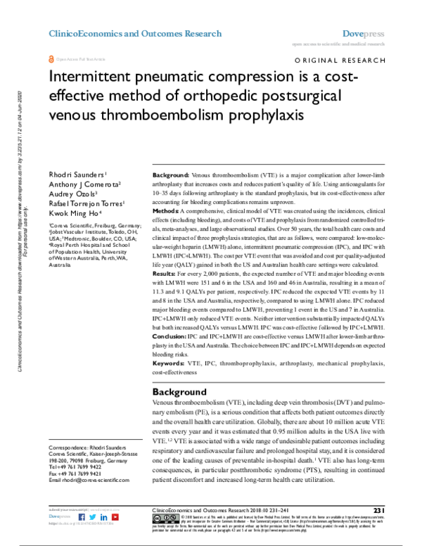 (PDF) Intermittent pneumatic compression is a cost-effective method of ...