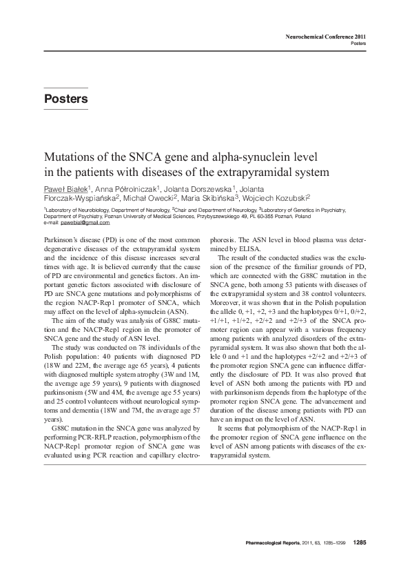 (PDF) Mutations of the SNCA gene and alpha-synuclein level in the ...