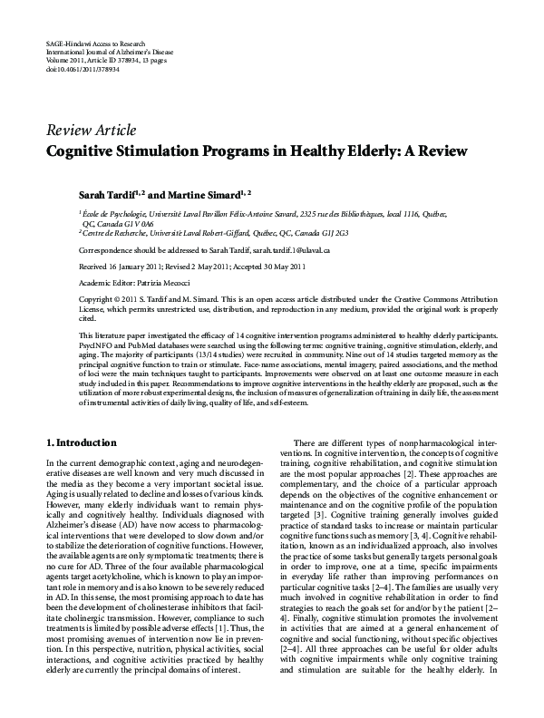 (PDF) Cognitive stimulation programs in healthy elderly: A review