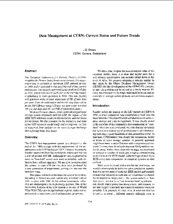 (PDF) Data management at CERN: current status and future trends