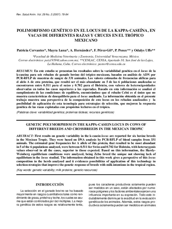 (PDF) Genetic polymorphism in the kappa-casein locus in cows of ...