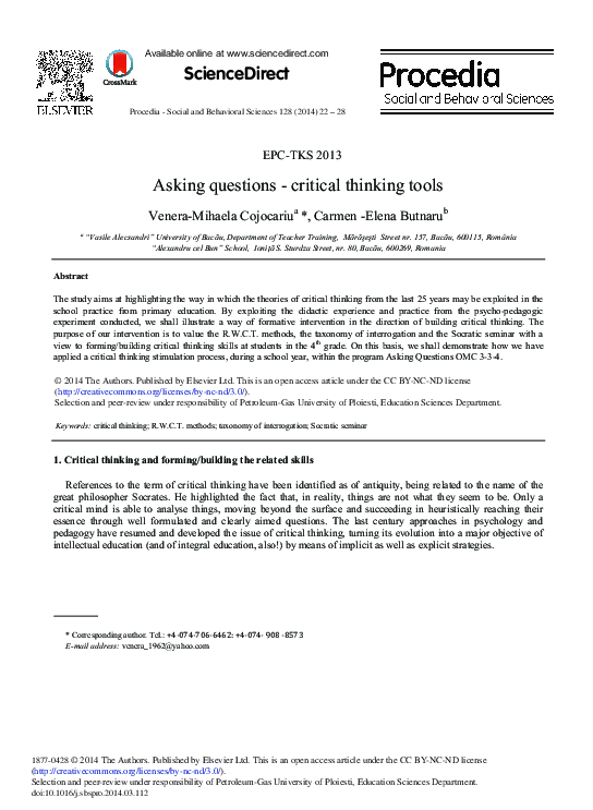 (PDF) Asking Questions – Critical Thinking Tools
