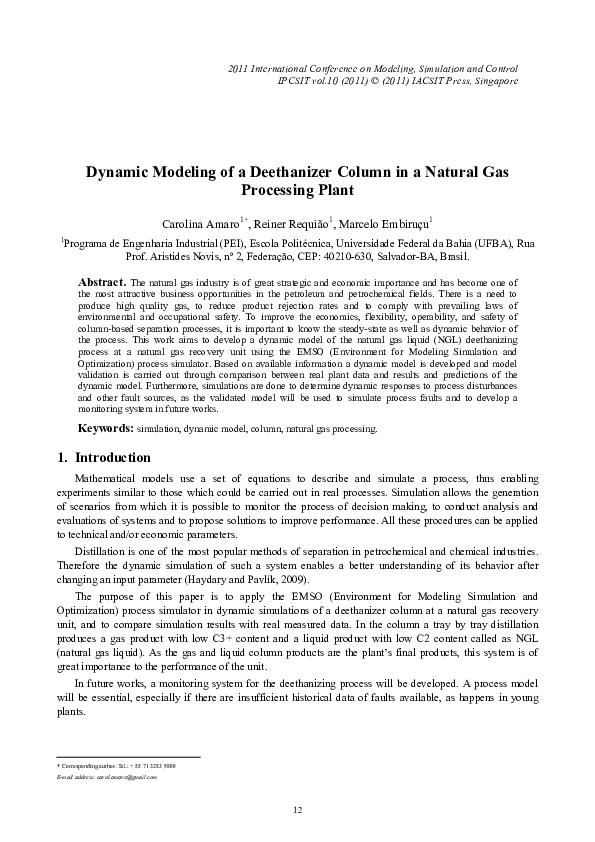 (PDF) Dynamic Modeling of a Deethanizer Column in a Natural Gas ...