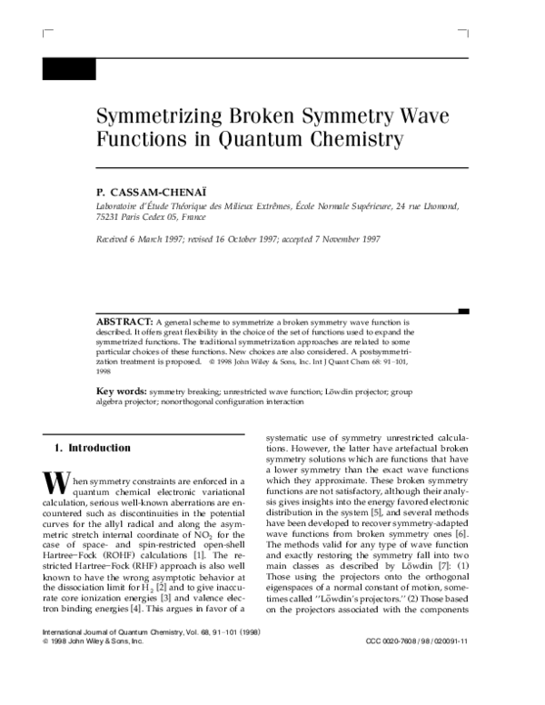 (PDF) Symmetrizing broken symmetry wave functions in quantum chemistry
