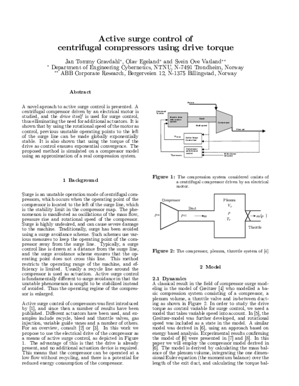 (PDF) Active surge control of centrifugal compressors using drive torque